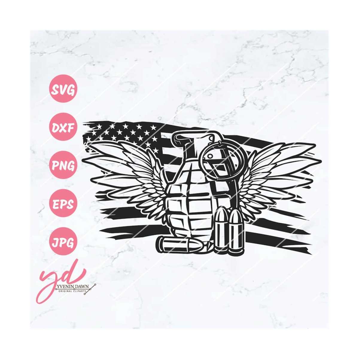 US Hand Grenade Svg Png | Grenade With Wings Svg | Wings Svg | Inspire ...