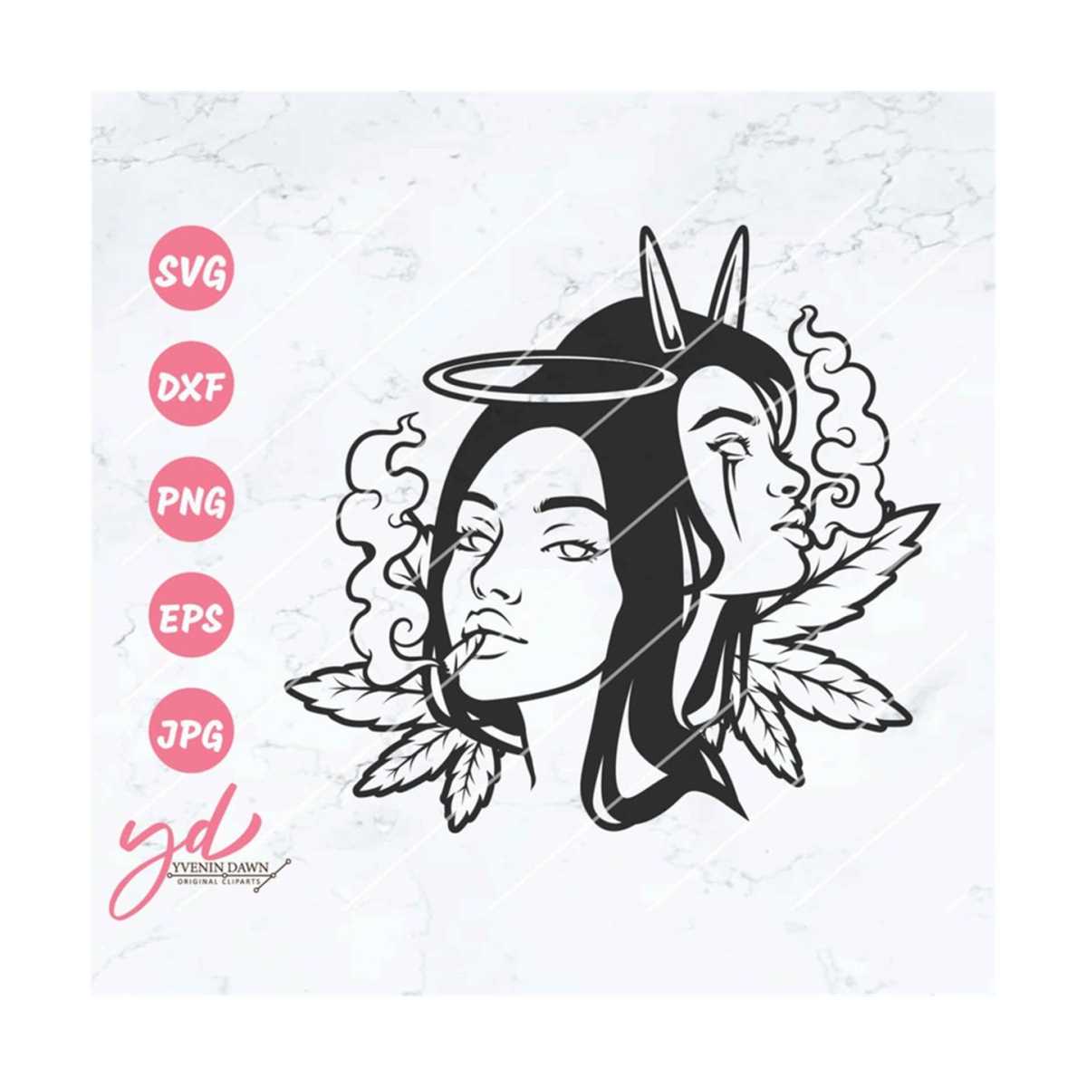 Angel Demon Smoking Weed Svg Png | Girl Woman Smoking Weed S | Inspire ...