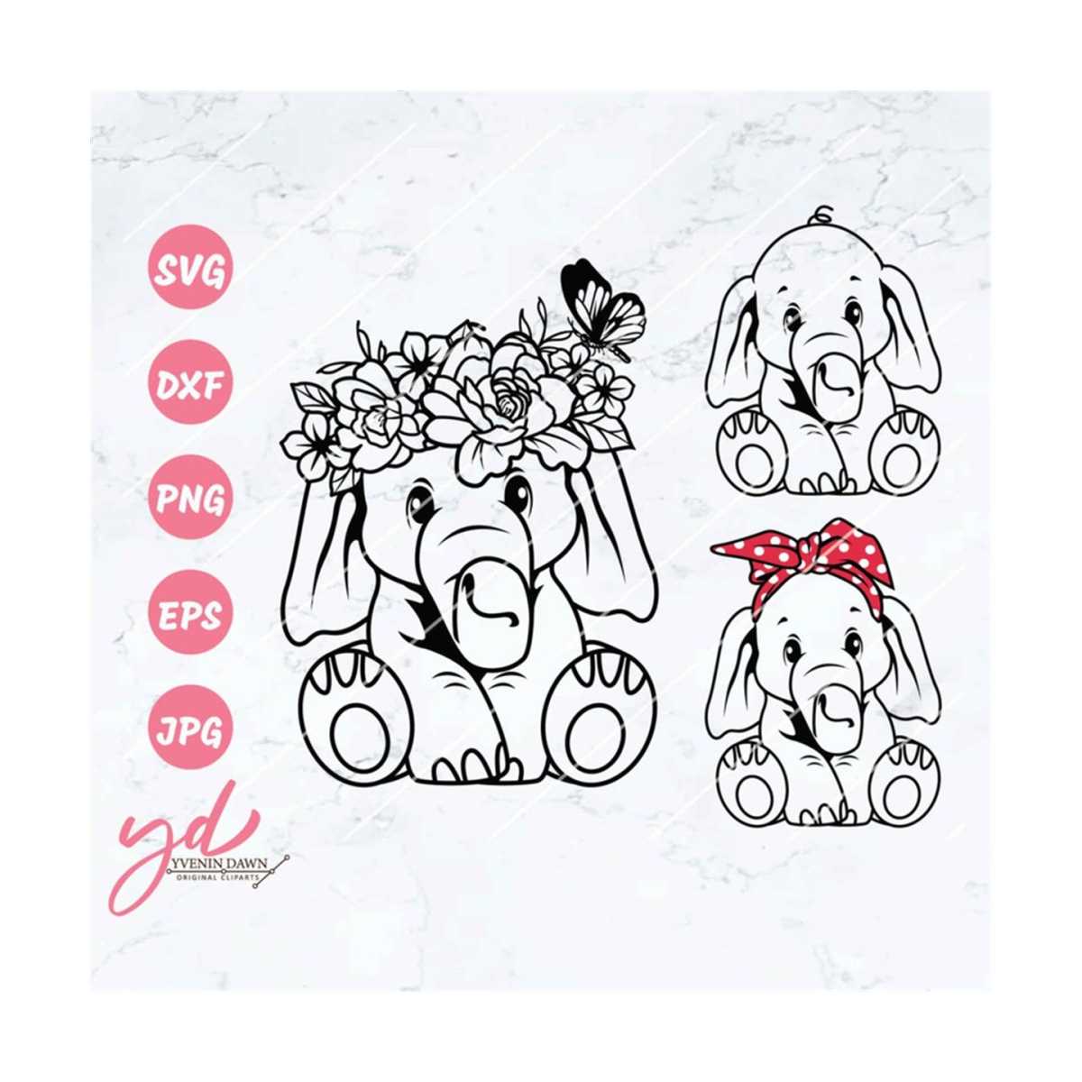 Baby Elephant Svg | Elephant Svg | Cute Svg | Floral Elephan | Inspire ...