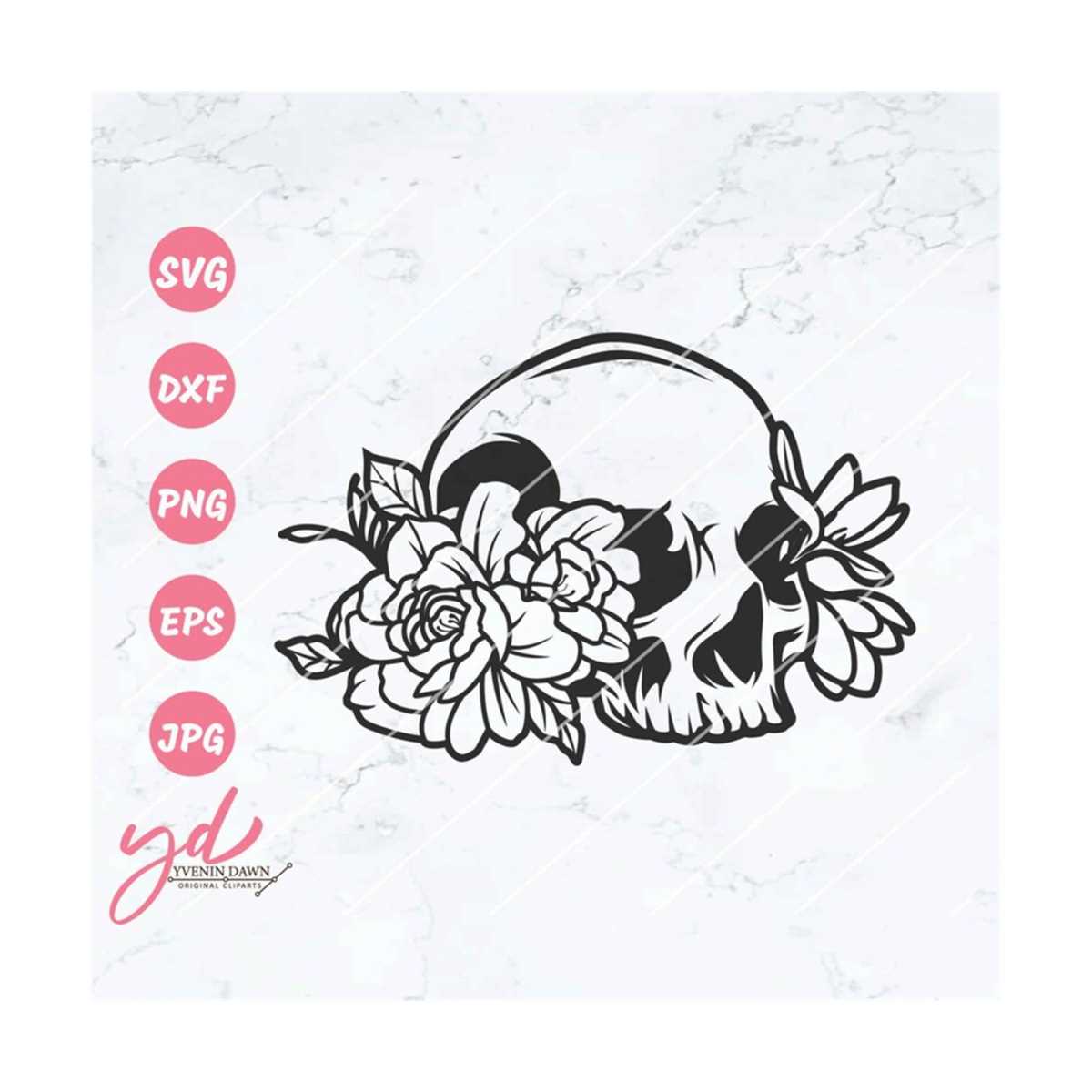 Floral Skull Svg Png | Skull Flowers Svg | Skull with Floral - Inspire ...