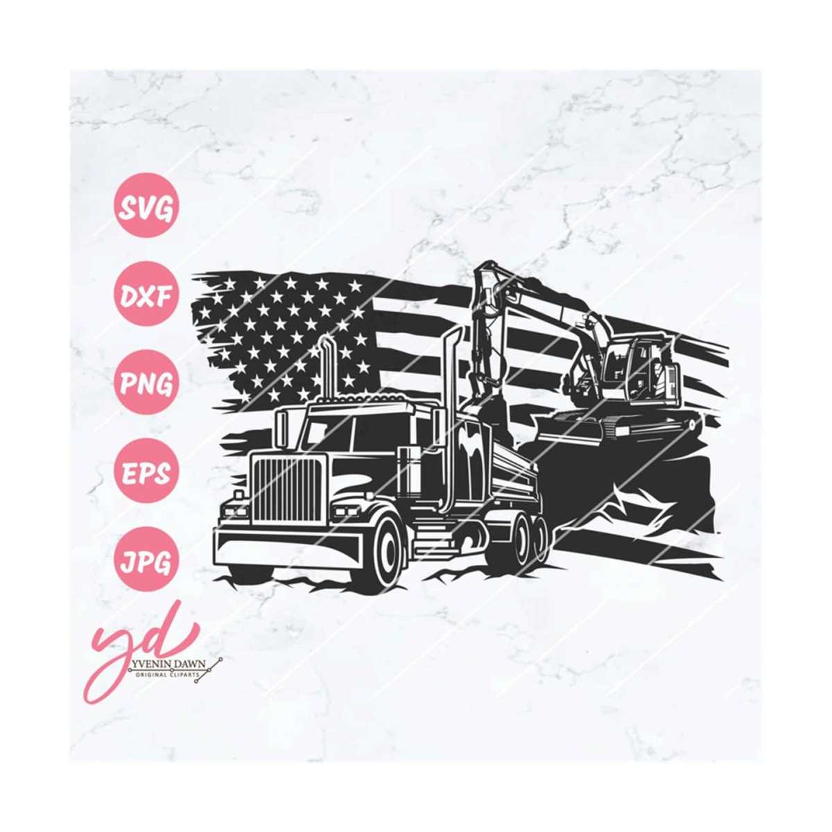 US Dump Truck With Track Hoe Svg Png | Excavating Svg | US E | Inspire ...