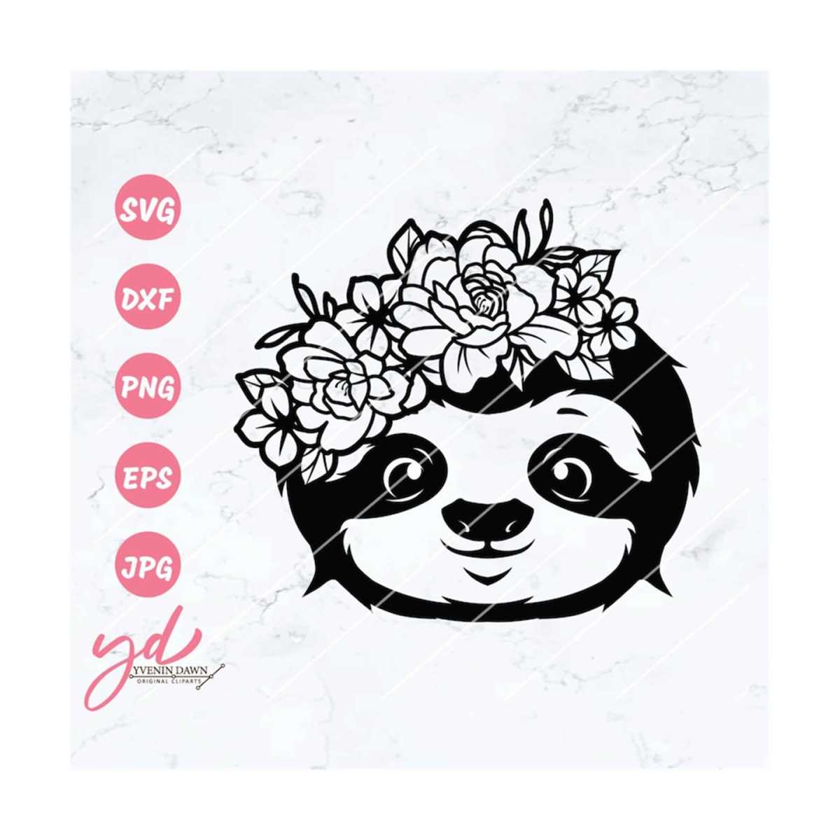 Floral Sloth Svg | Sloth With Flowers Svg | Sloth Svg | Baby | Inspire ...