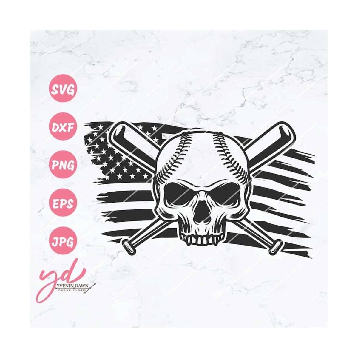 US Baseball Skull with Crossed Bats Svg Png | US Baseball Sv | Inspire ...