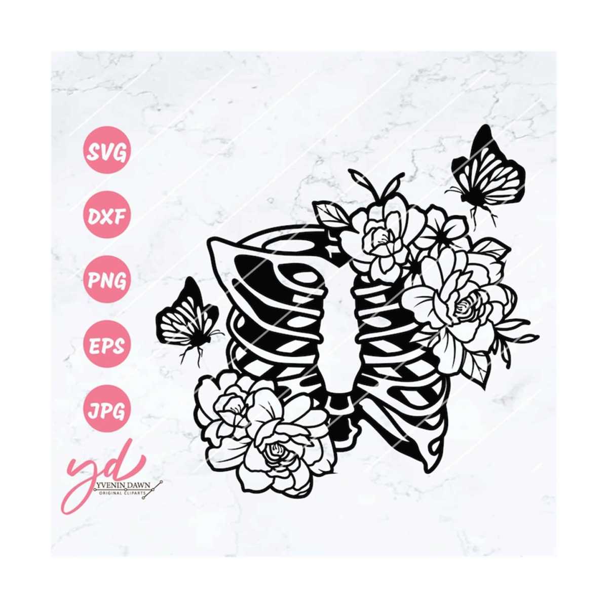 Rib Cage Floral Svg | Ribcage With Flowers Svg File | Floral | Inspire ...