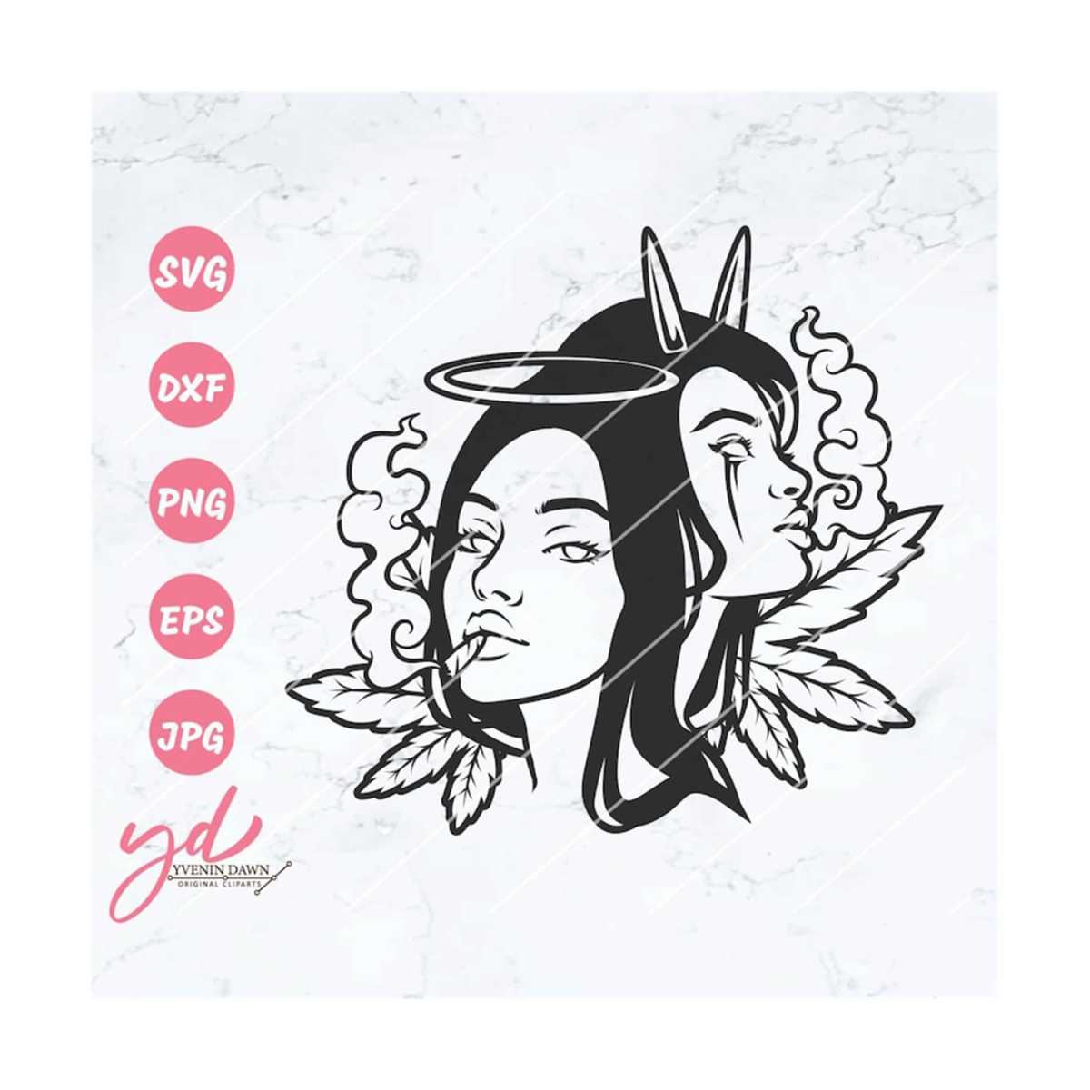 Angel Demon Smoking Weed Svg Png | Girl Woman Smoking Weed S | Inspire ...