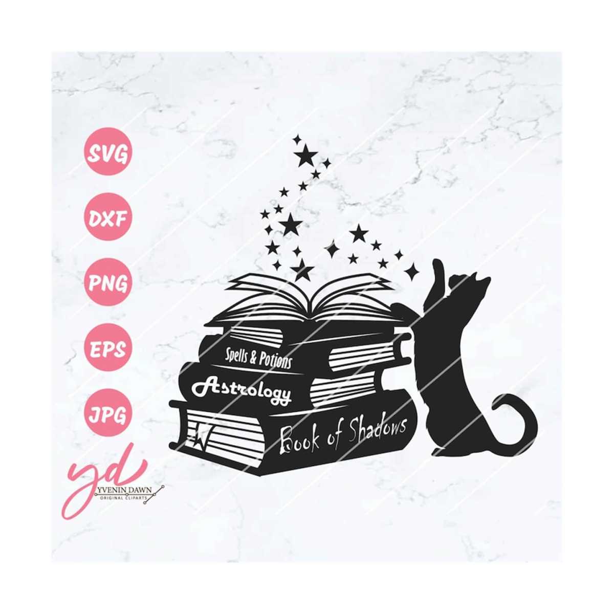 Magical Books Svg Png | Cat With Books Svg | Witchy Svg | Wi | Inspire ...