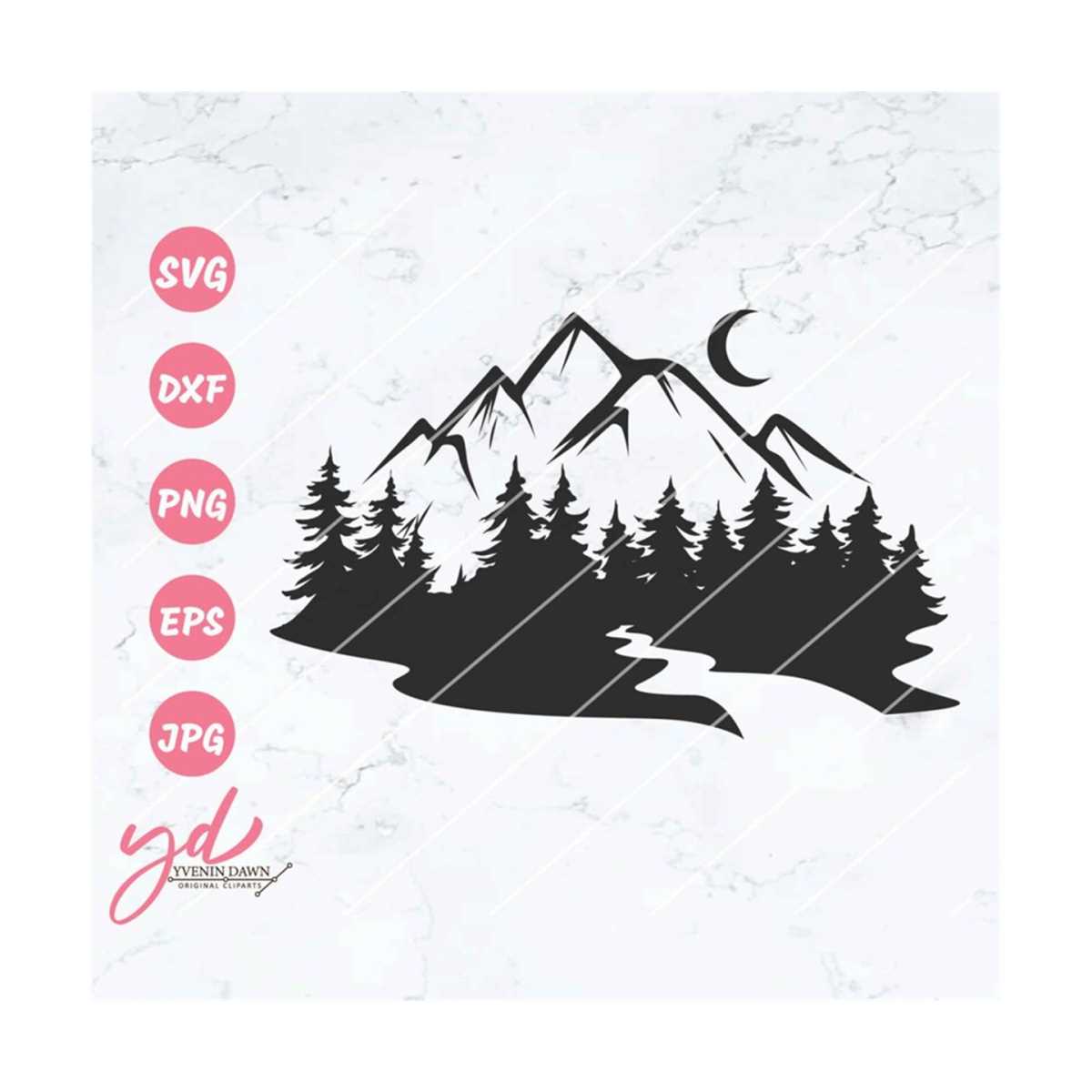 Mountains and Forest Scene Svg Png | Scenic Outdoor View Svg | Inspire ...