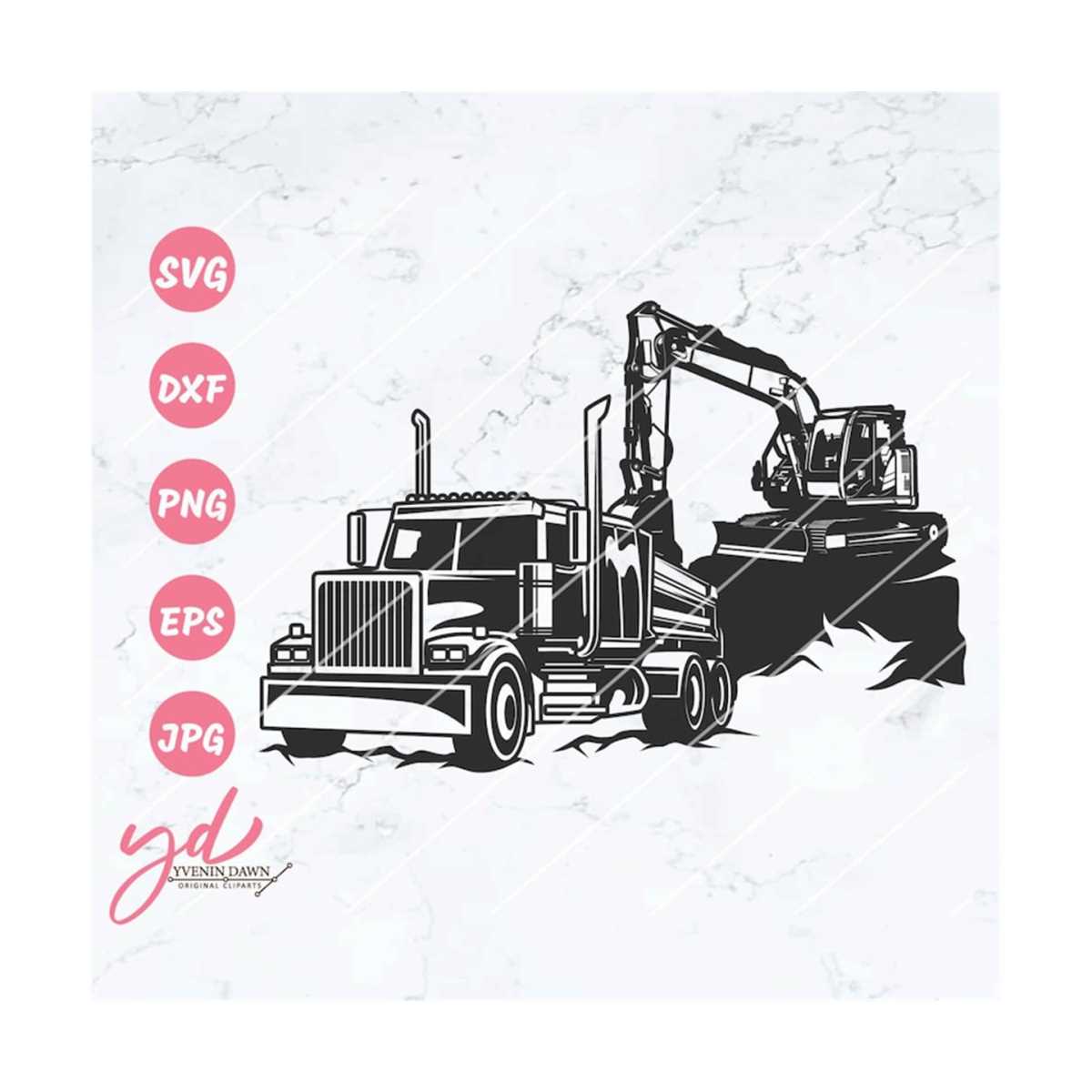 Dump Truck With Track Hoe Svg Png | Excavating Svg | Excavat | Inspire ...