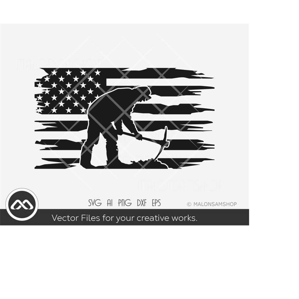 Us flag Mining SVG Miner Silhouette - Miner svg, pickaxe svg | Inspire ...
