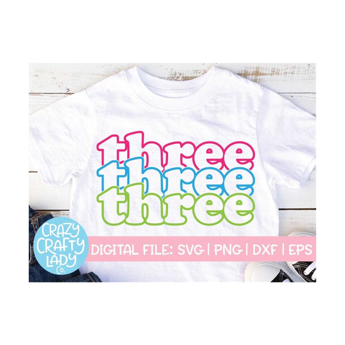 Three SVG, Retro Stacked Cut File, Boy 3rd Birthday, Girl Pa | Inspire ...