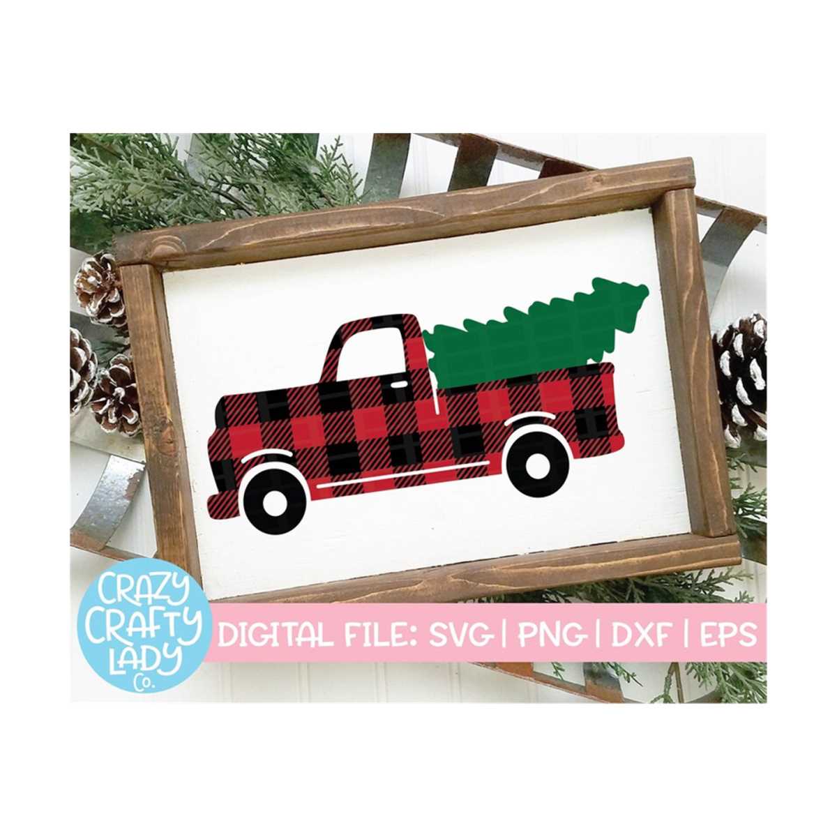 Buffalo Plaid Christmas Truck SVG, Tree Cut File, Cute Kid's | Inspire ...