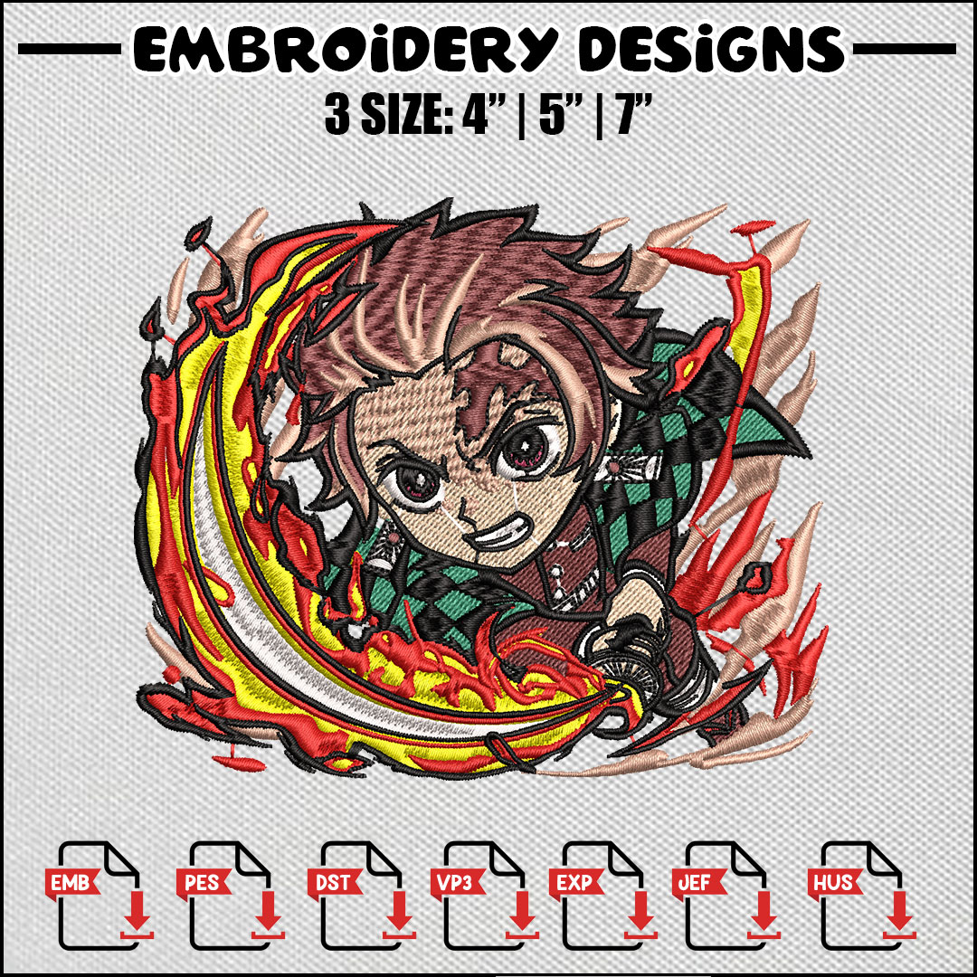 Tanjiro fire embroidery design,Demon slayer embroidery,Anime | Inspire ...