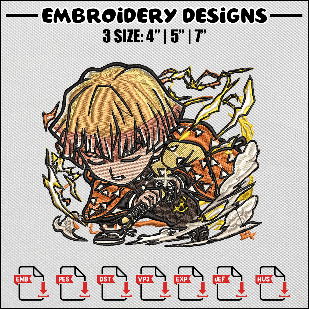 Zenitsu chibi embroidery design,Demon slayer embroidery,Anim | Inspire ...