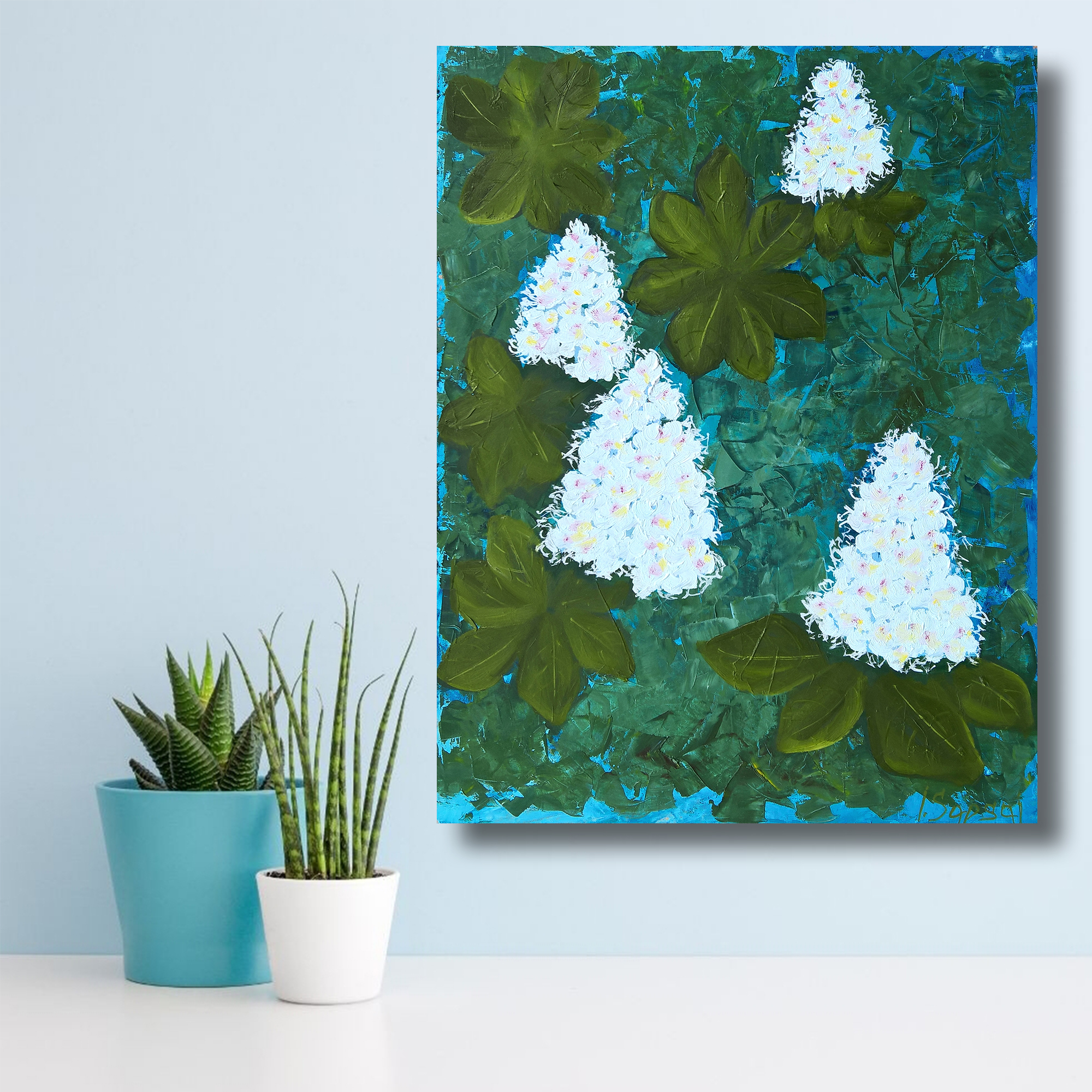 Painting of a blossoming chestnut tree. Original painting | Inspire Uplift