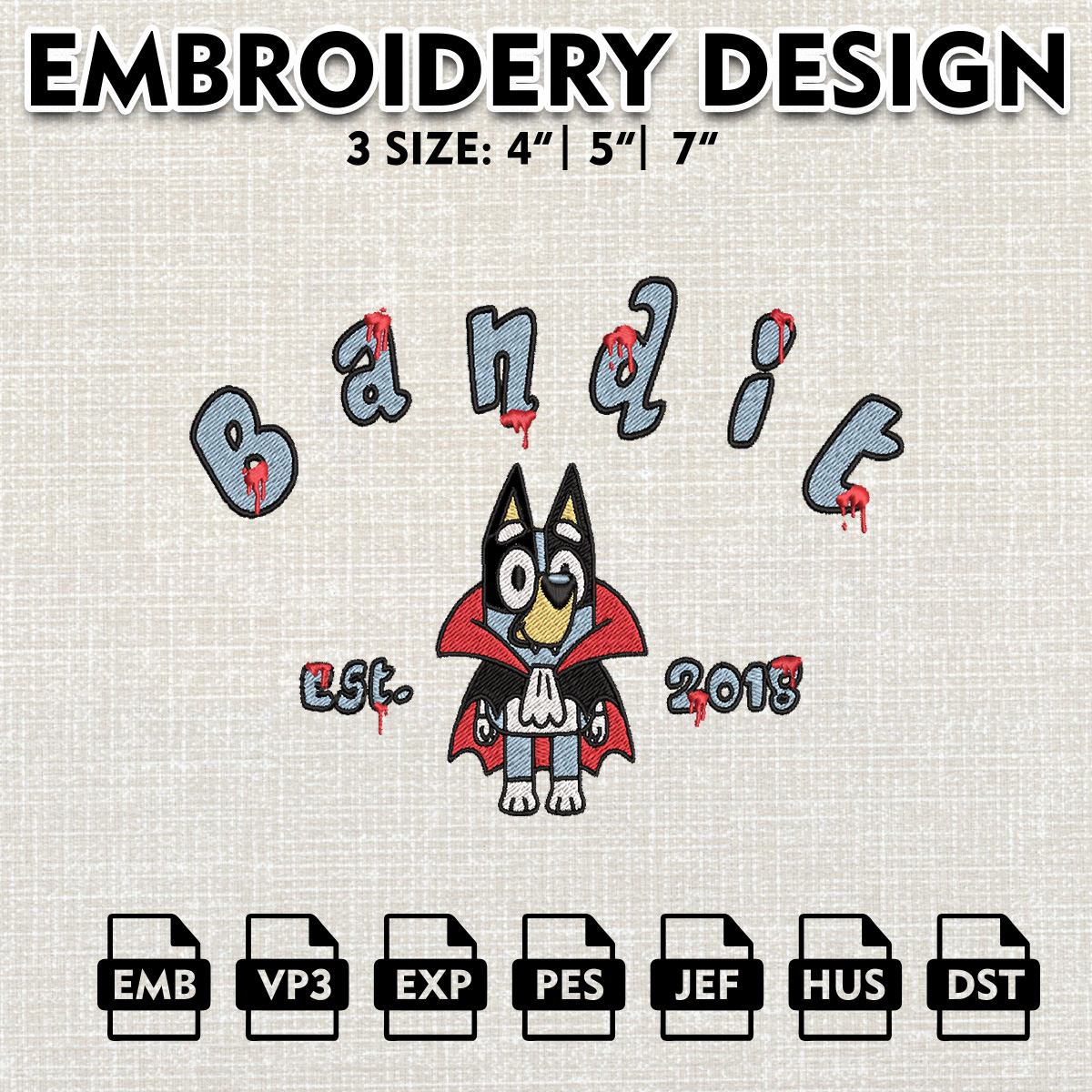 Bluey Machine Embroidery Pattern, Halloween Horror Character - Inspire ...