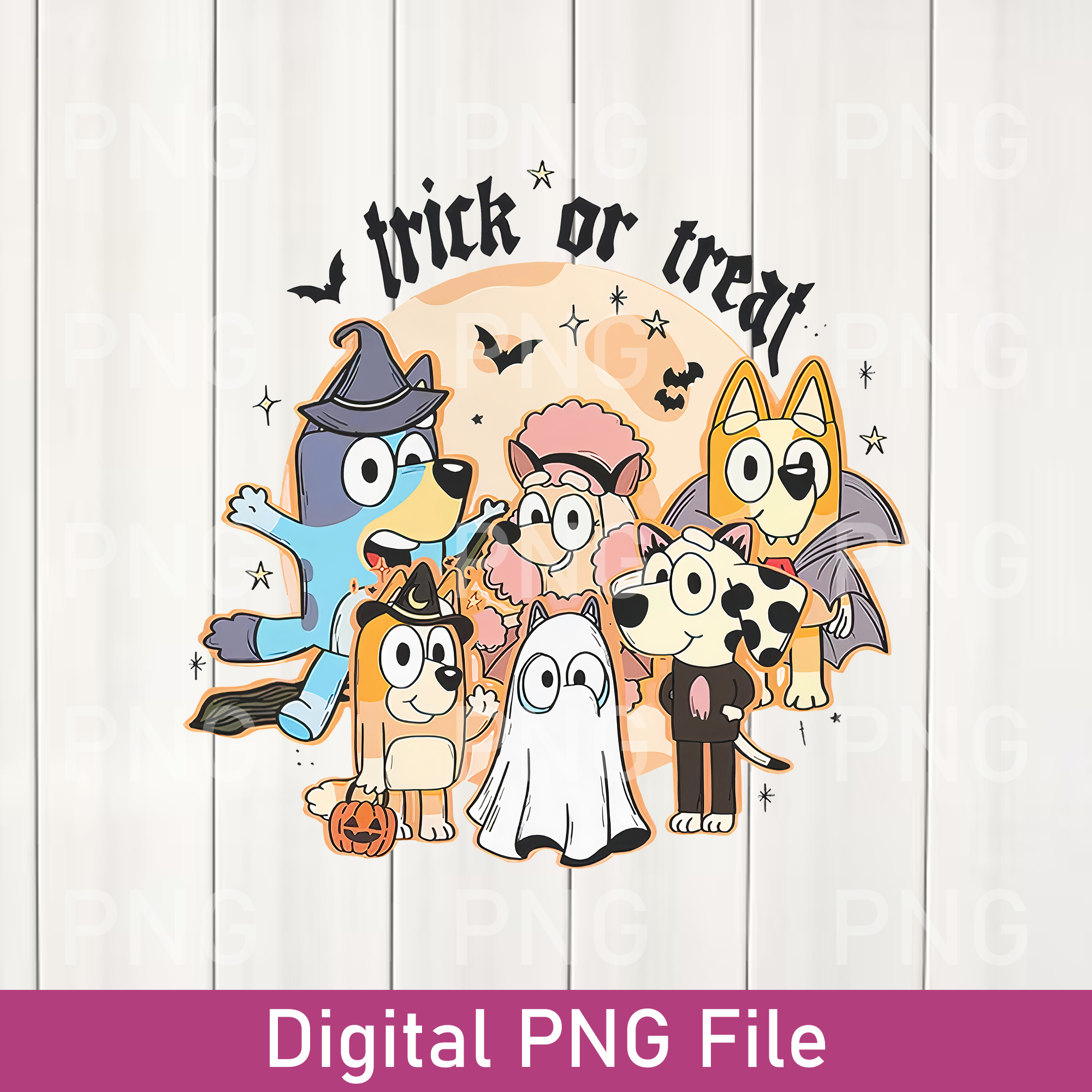 Trick or Treat Halloween Bluey and Friends PNG, Bluey Horror | Inspire ...