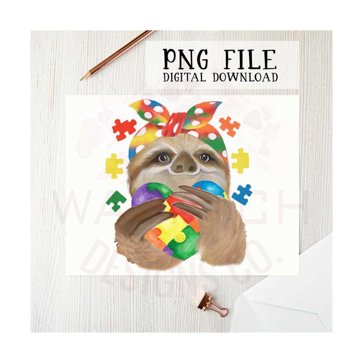 Autism Sloth Sublimation PNG file, Sublimation designs, PNG | Inspire ...