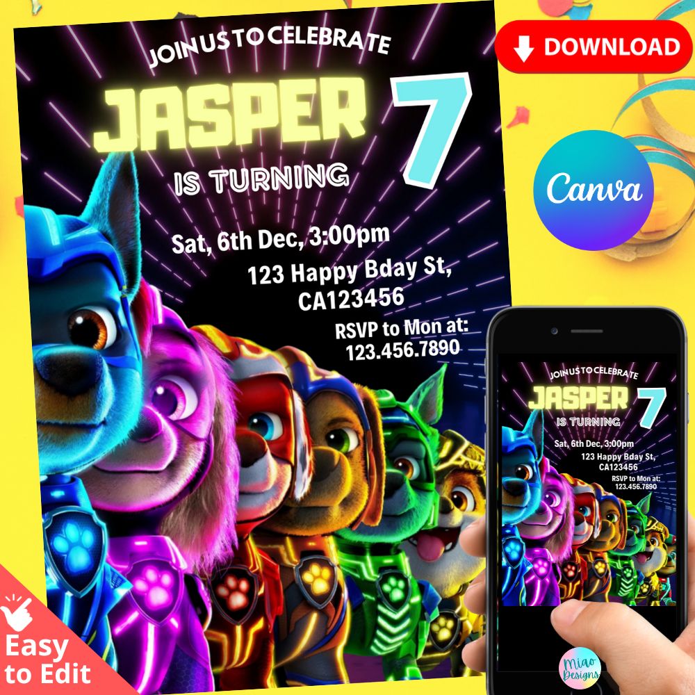 Paw Patrol Mighty Pups Birthday Invitation Template - Inspire Uplift