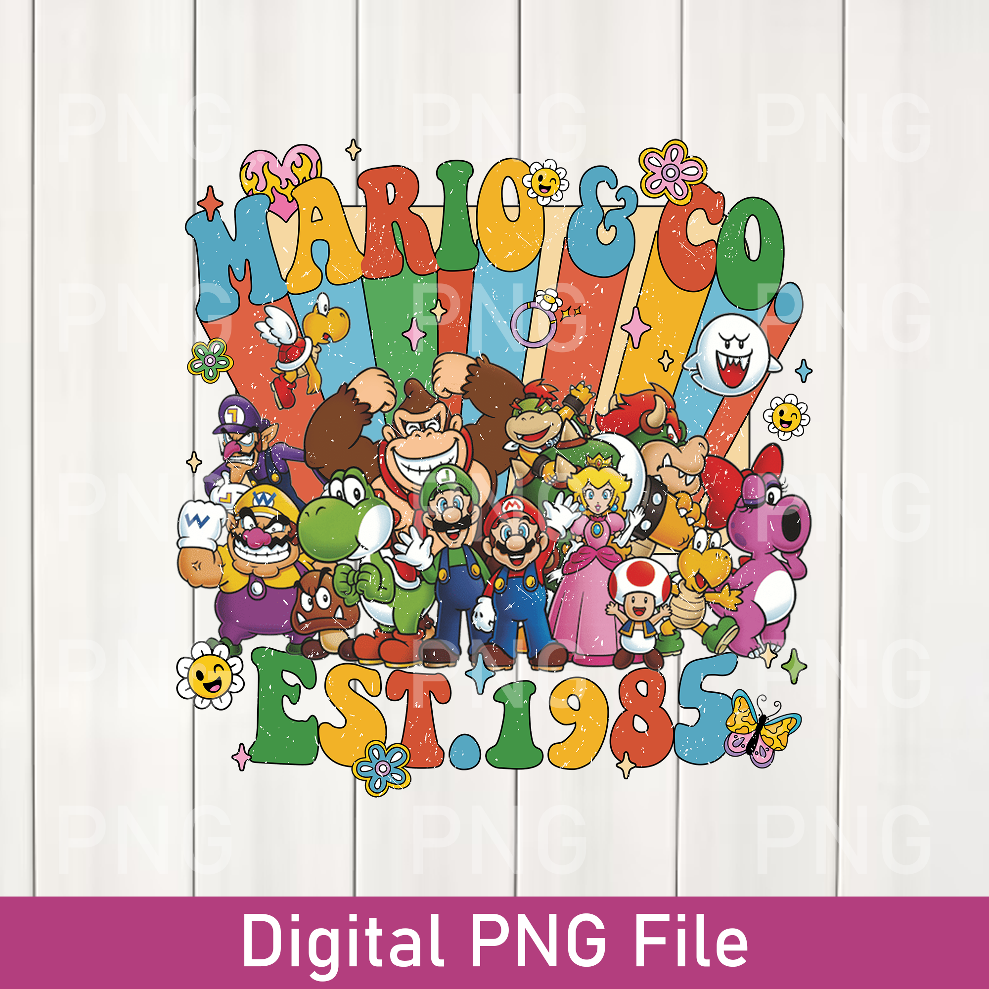 Super Mario & Co Est 1985 PNG, Mario and Friends PNG, Prince | Inspire ...