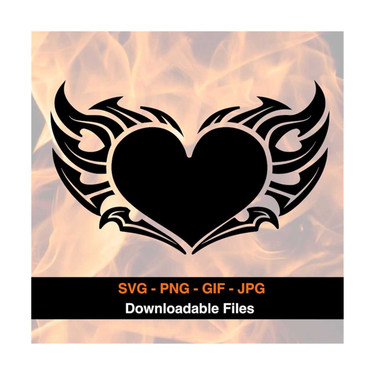 Heart With Flame Wings SVG - Cricut SVG - Black Heart Vecto | Inspire ...