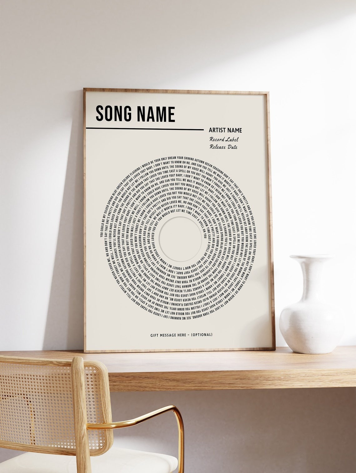 Custom Vinyl Lyrics Print, Personalised Music Poster Canvas, | Inspire ...