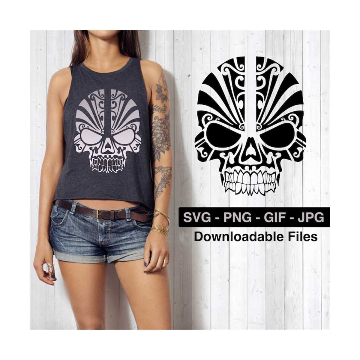 Tribal / Biker Skull Tattoo Style Cuttable - Cricut - Silhou | Inspire ...