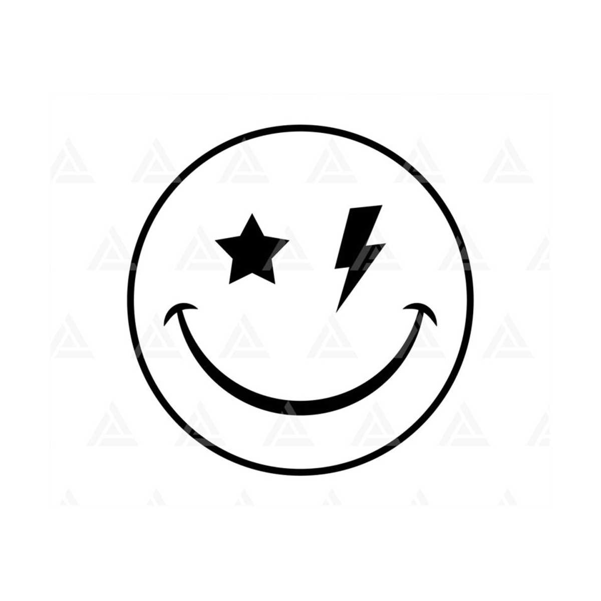 Happy Face Svg, Lightning Bolt Eyes Svg, Star Eyes, Retro Ha | Inspire ...