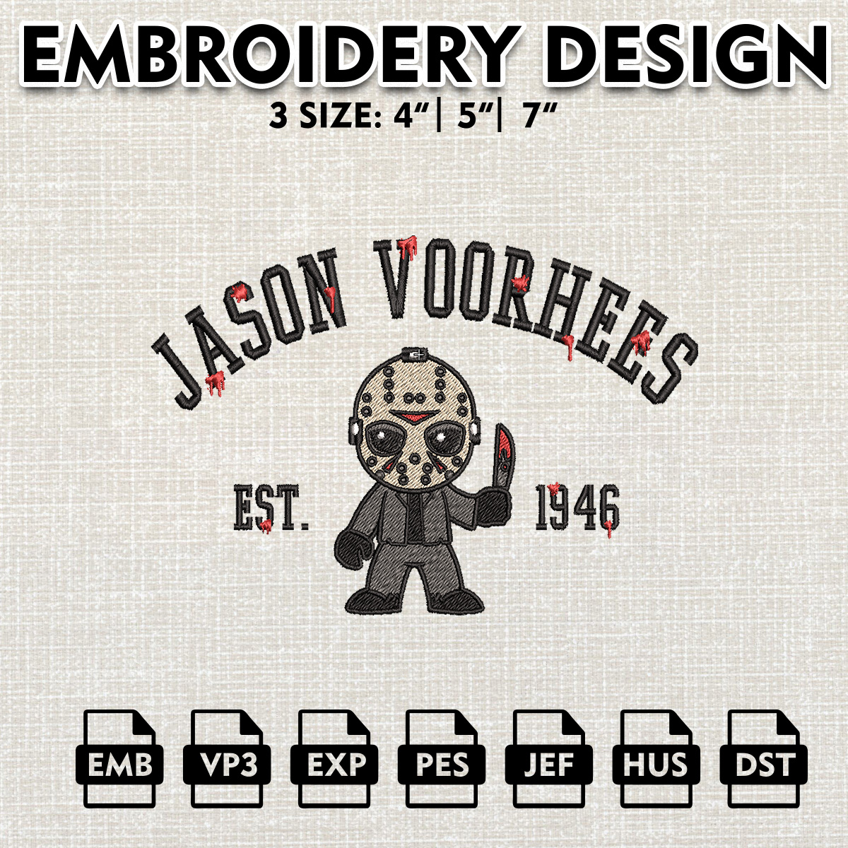 Jason Voorhees Est Embroidery files, Halloween Machine Embro - Inspire ...