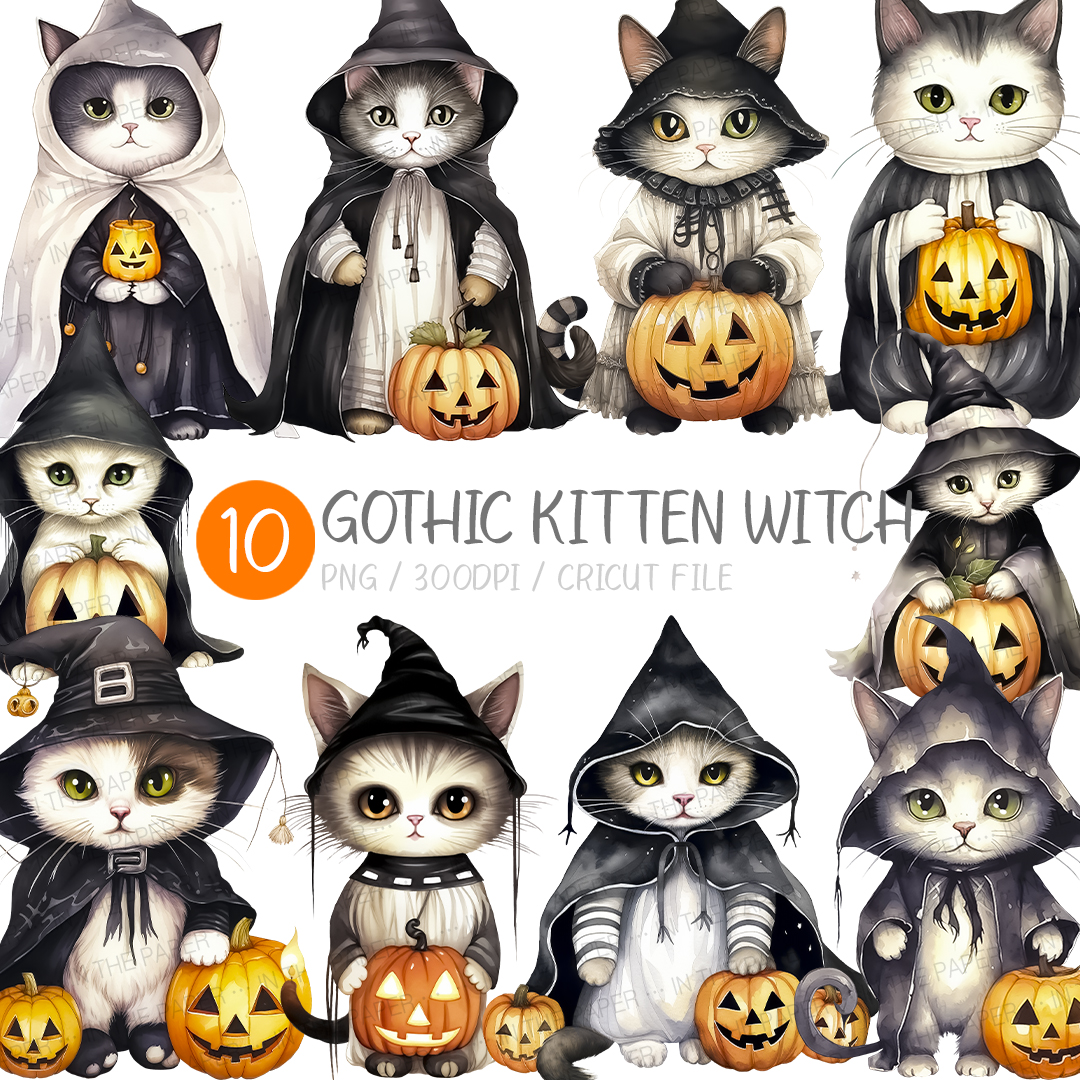 Gothic Kitten Witch PNG | Halloween Pumpkin Clip art, Waterc | Inspire ...