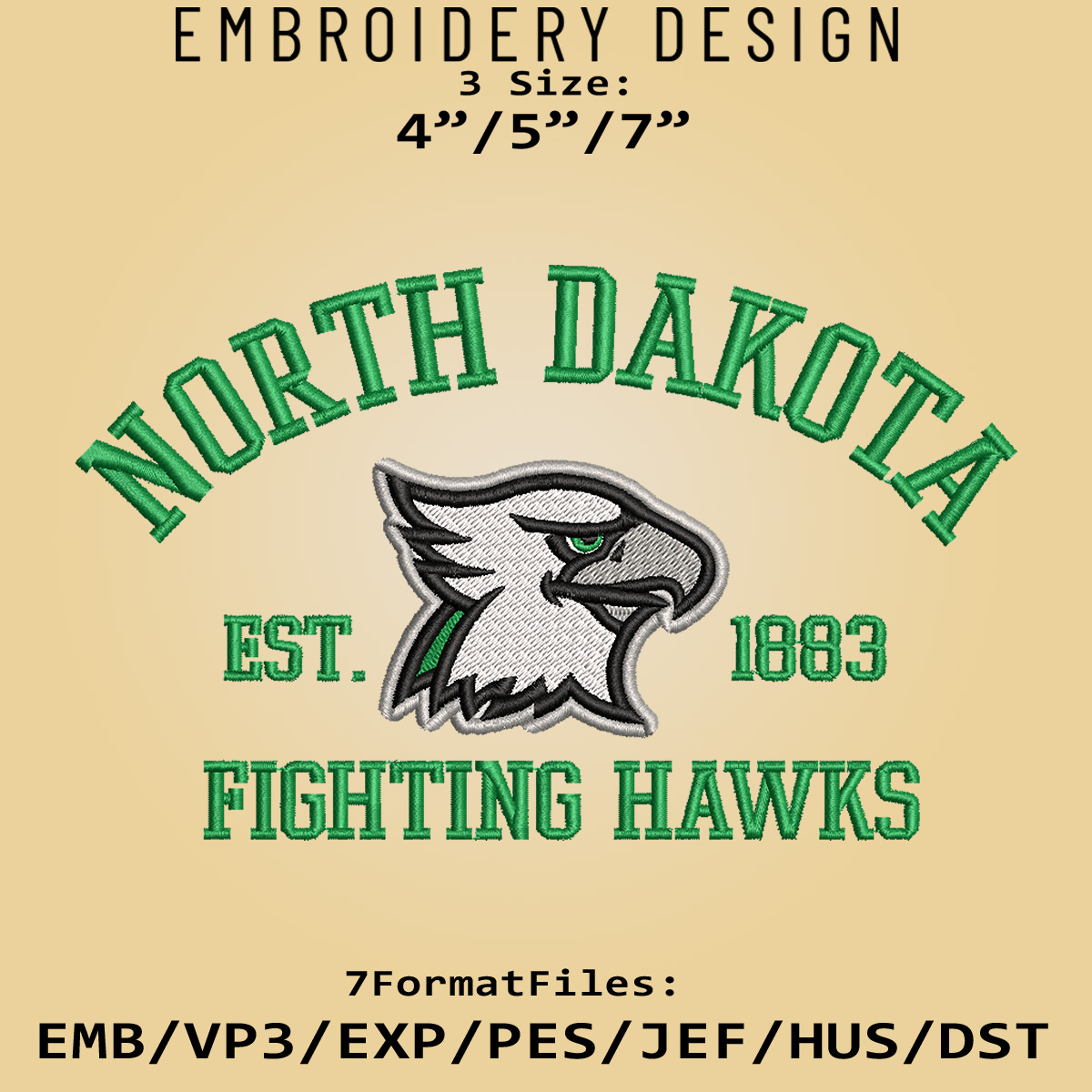 North Dakota Fighting Hawks embroidery design, NCAA Logo Emb | Inspire ...