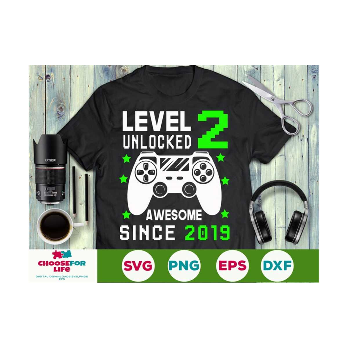 Level 2 Unlocked SVG 2th Birthday boy Gamer 2 Years Old Comp | Inspire ...