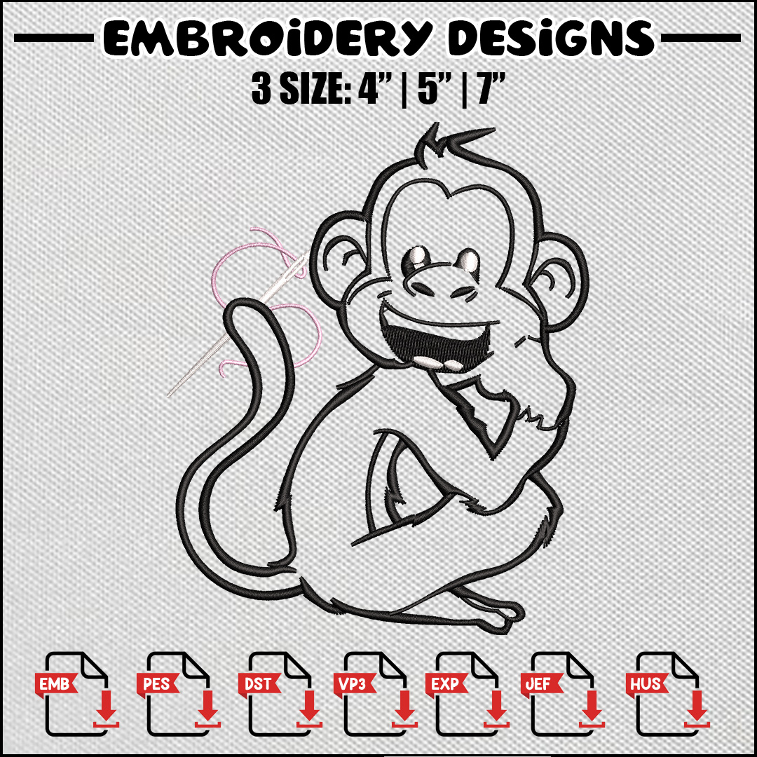 Monkey embroidery design, Animal embroidery, Monkey design, - Inspire ...