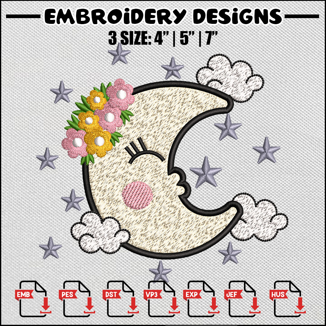 Moon cute embroidery design, Moon embroidery, Cute design, E | Inspire ...