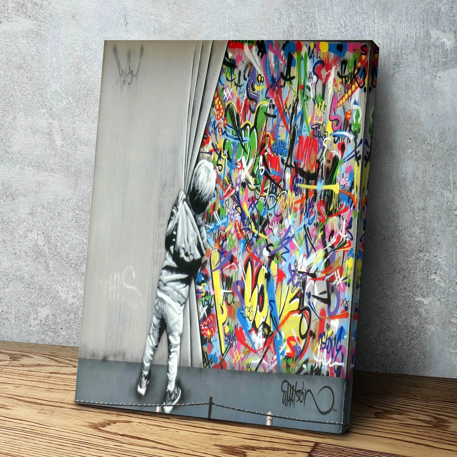 Banksy Behind the Curtain Portrait Reproduction Canvas Bank | Inspire ...