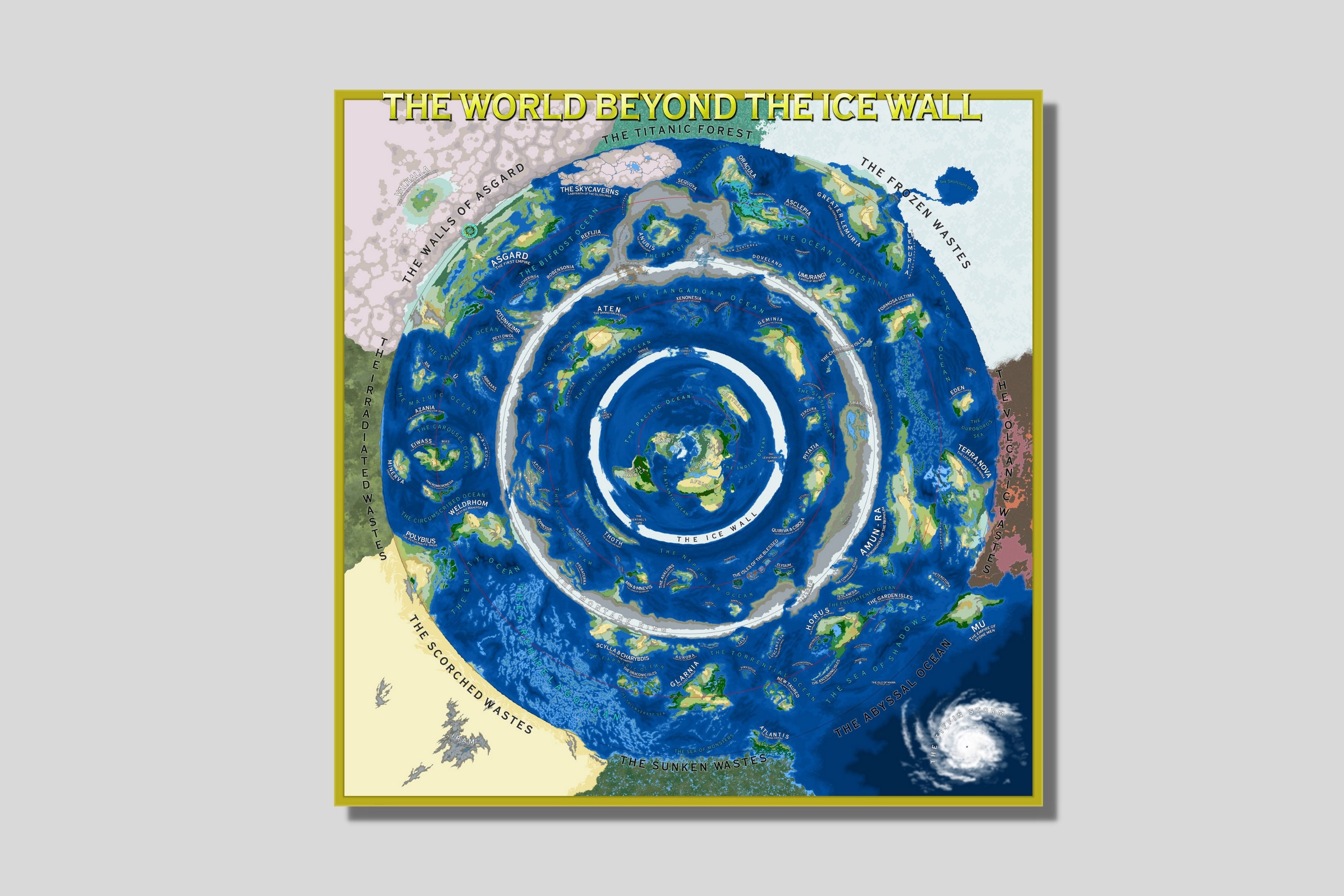 Flat Earth Map, World Beyond The Ice Wall,Semi-Glossy Canvas | Inspire ...