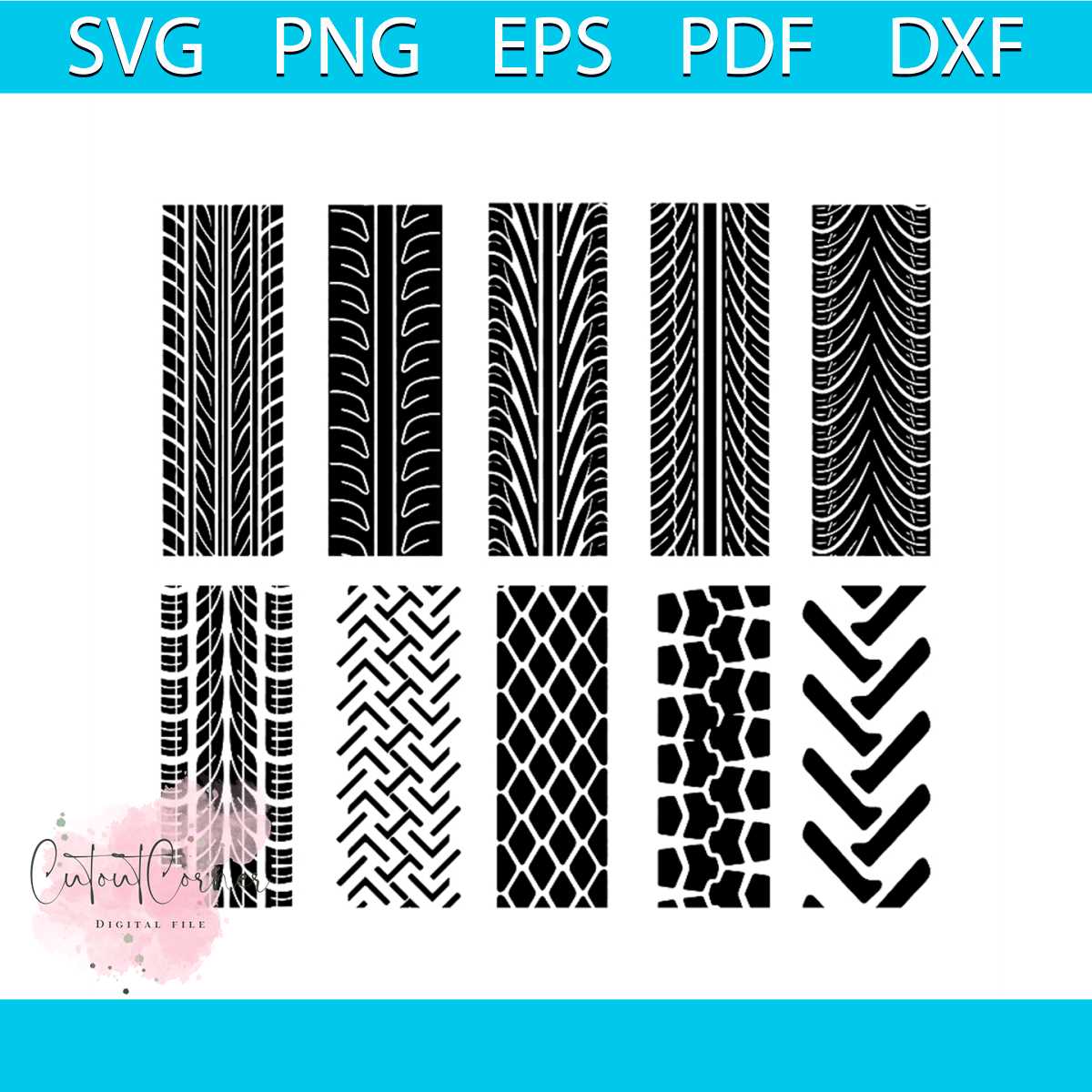 Set 10 Detailed Tire Prints Vector Illustration Svg, Vehicle | Inspire ...