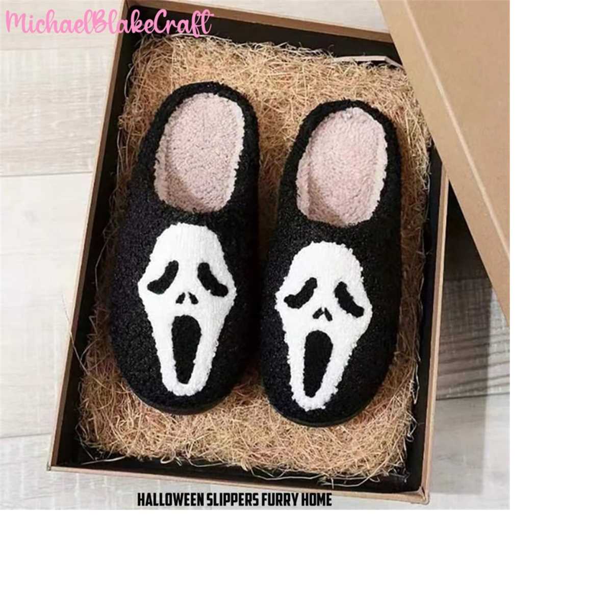 Ghostface Black Slippers, Horror Ghostface Cozy Slippers, Ha | Inspire ...