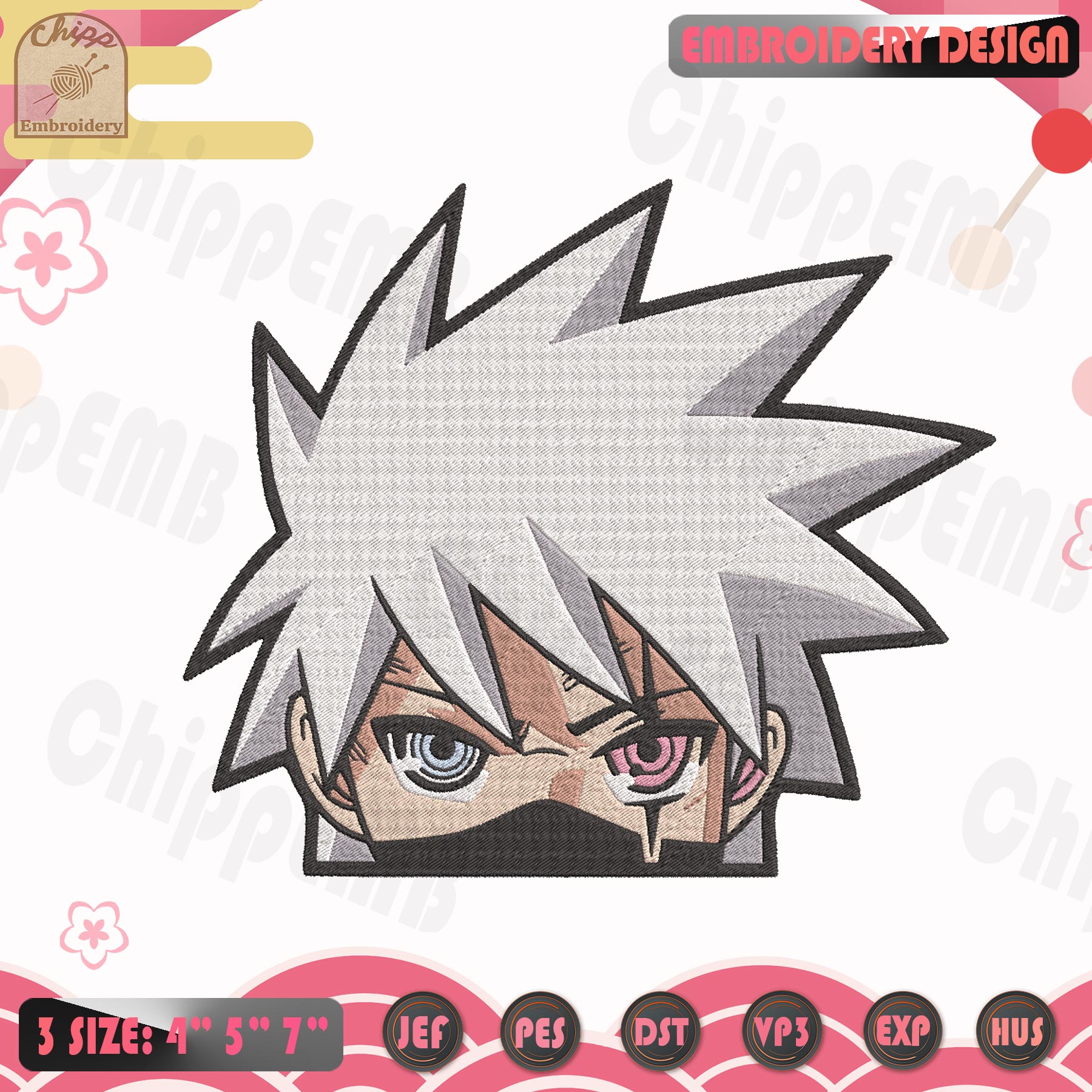 Hatake Kakashi Embroidery Design, Anime Embroidery Design, M | Inspire ...
