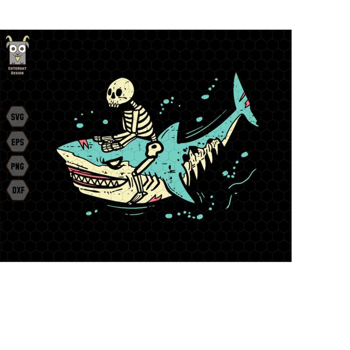 Halloween Shark Svg, Skeleton Riding Shark, Skeleton Svg, Sv | Inspire ...