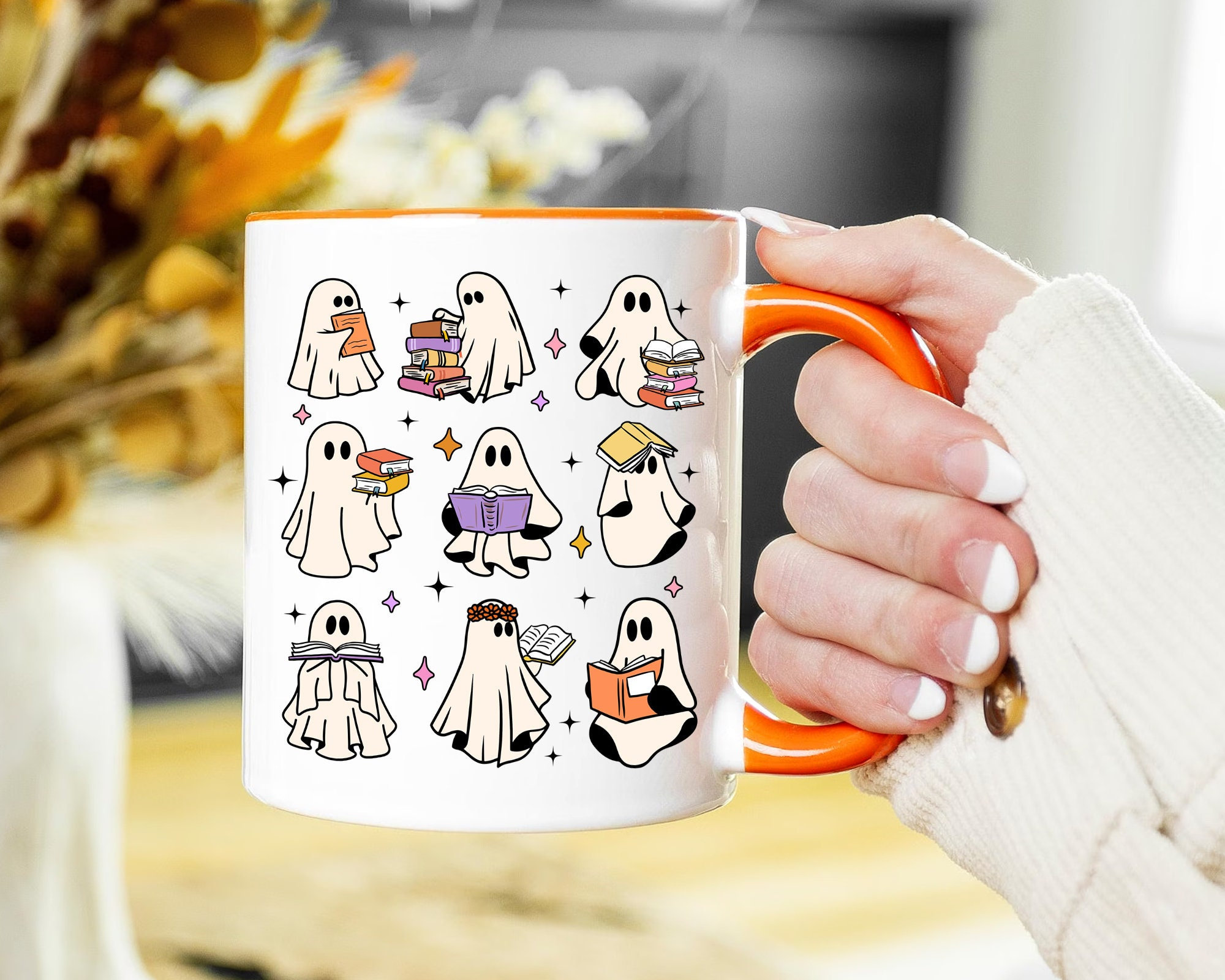 Halloween Mugs, Ghost Halloween Mug, Ghost Reading Books Mug | Inspire ...