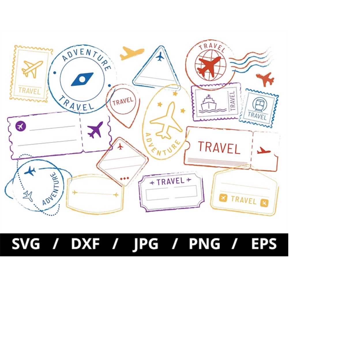 travel continents stamp sets collection illustration svg, pa | Inspire ...