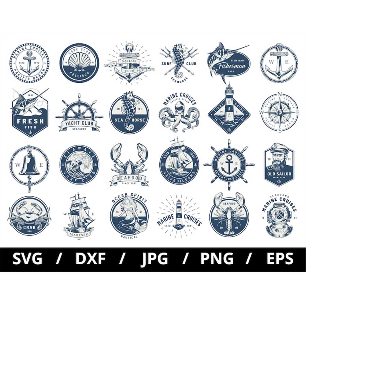 nautical labels logo sets collection illustration svg, marin | Inspire ...