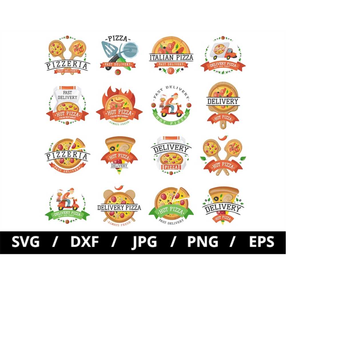 Pizzeria Logo Sets Collection Illustration Svg Pizza Hot An Inspire