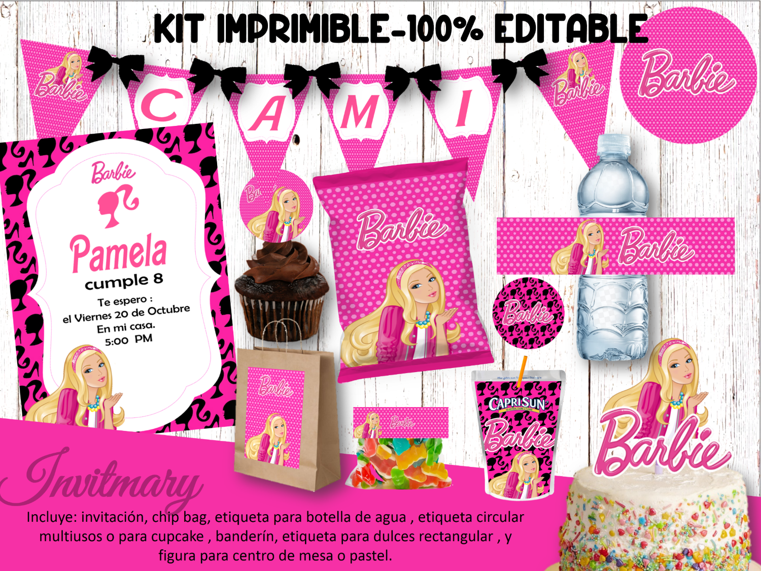 kit imprimible editable BARBIE, para imprimir en casa - Inspire Uplift