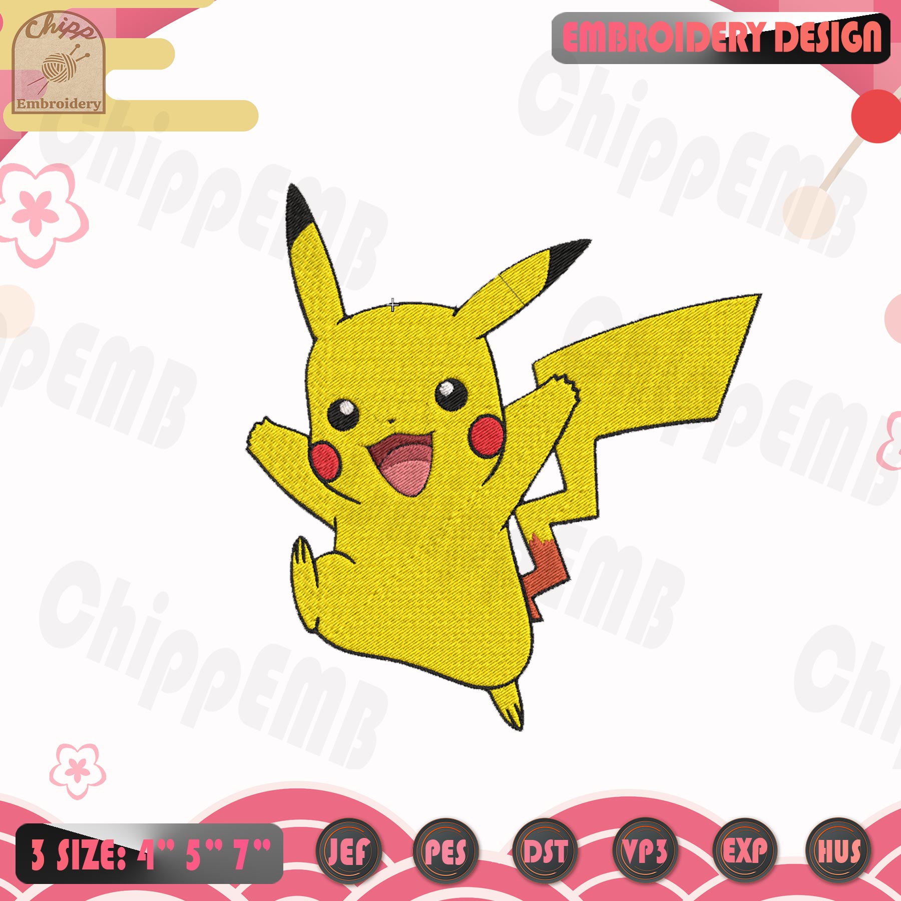 Pikachu Embroidery Design, Pokemon Embroidery Design, Anime | Inspire ...