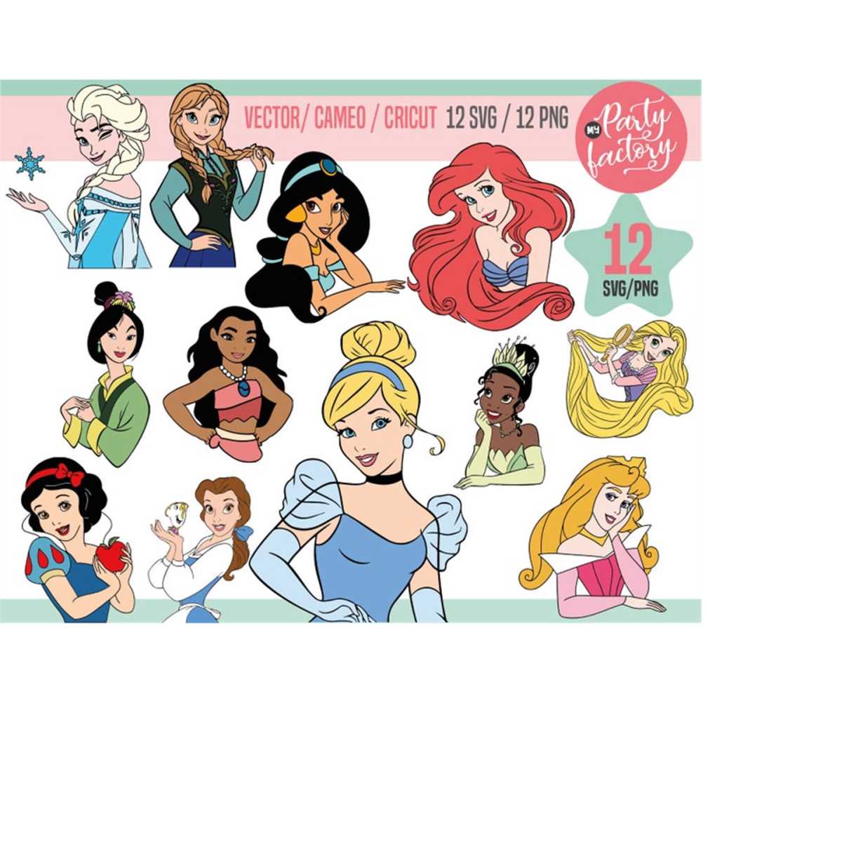 Princess SVG 12 Cliparts, Digital download, PNG, Cricut, Sil | Inspire ...