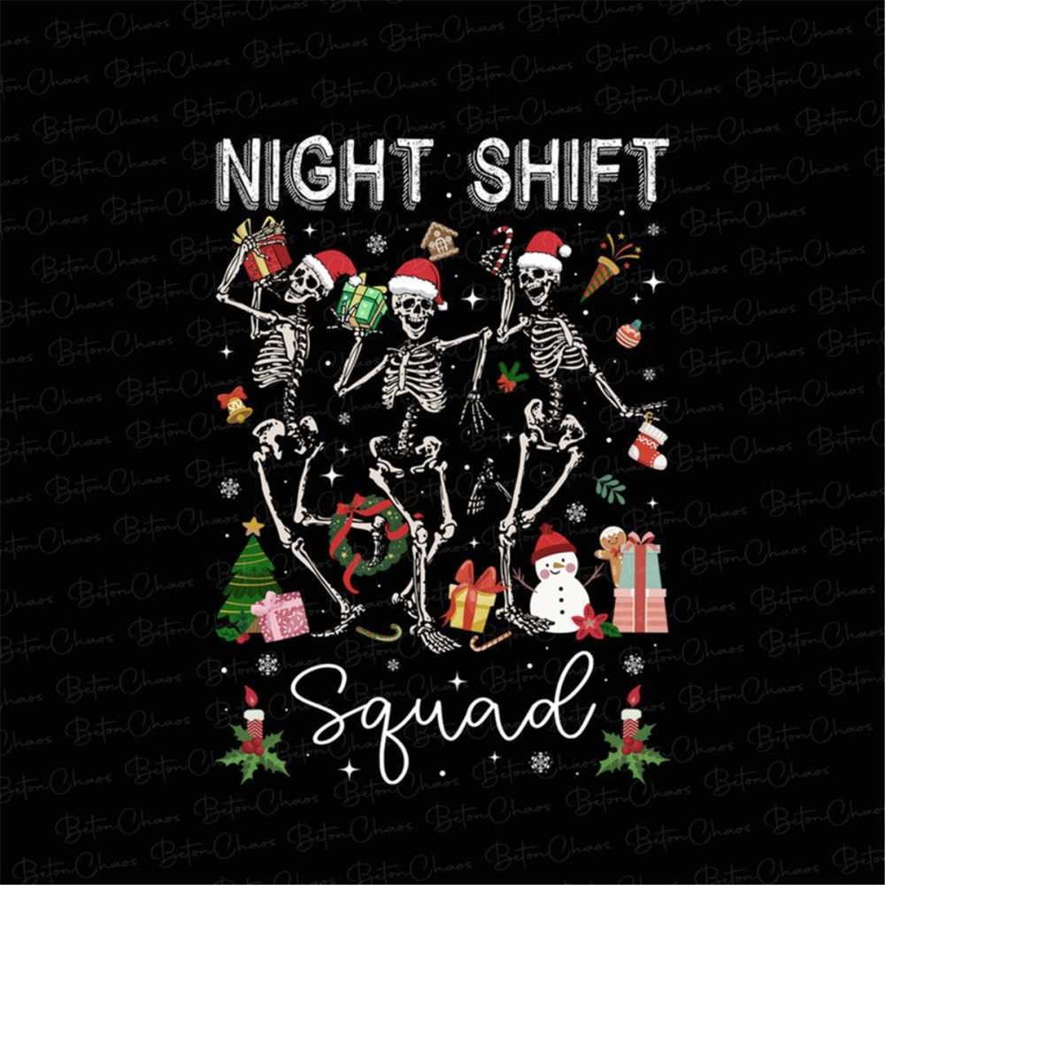 Night Shift Squad Skeleton Christmas Png, Skeleton Christmas - Inspire ...