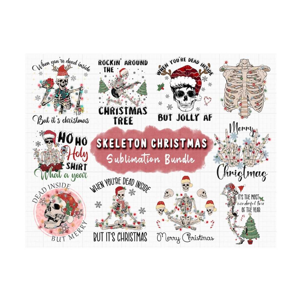 Christmas Skeleton Bundle, Dead Inside Png, Skeletons, Retro | Inspire ...