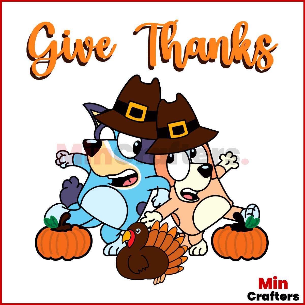 Vintage Give Thanks Bluey Turkey SVG File For Cricut | Inspire Uplift