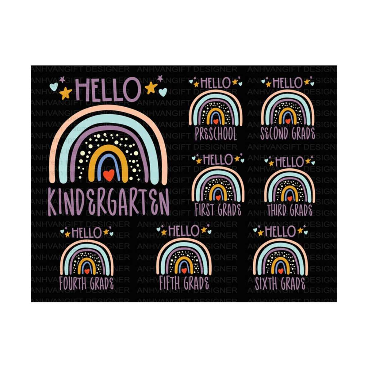 Hello School Rainbow Bundle, Rainbow Back To School Svg, 1st | Inspire ...